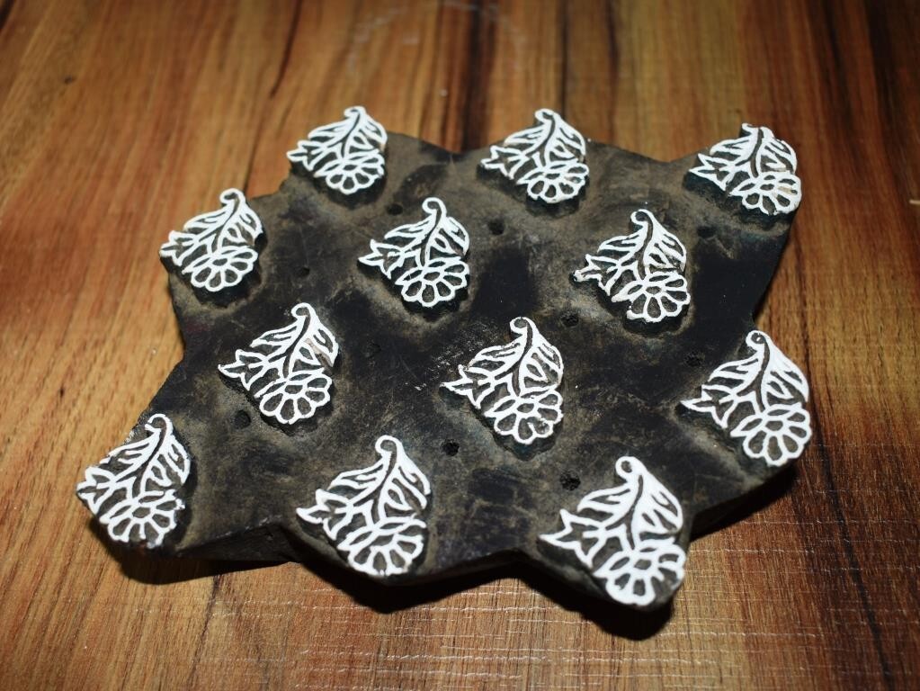 INDIAN WOOD HAND CARVED TEXTILE FABRIC BLOCK PRINT HOME FOLK BUTI ...