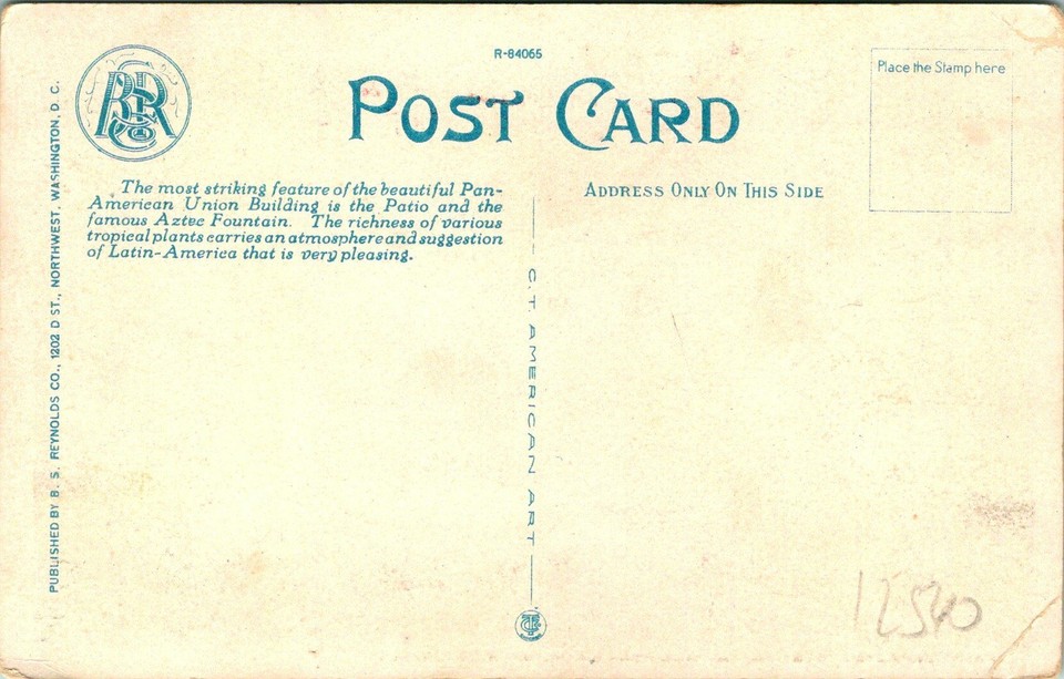 Washington DC Patio Aztec Fountain Pan-American Union Postcard unused ...