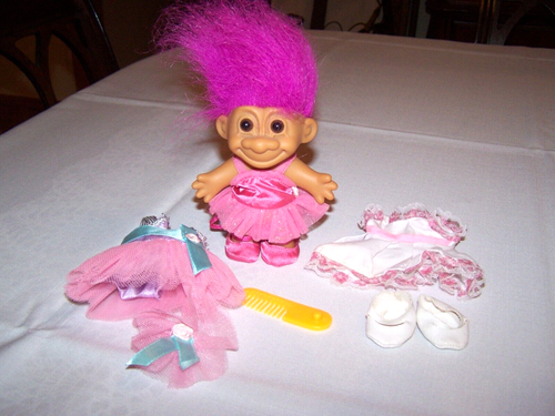 Vintage Russ Ballerina Troll Doll 5" Hot Pink Hair Brown Eyes & Extra ...
