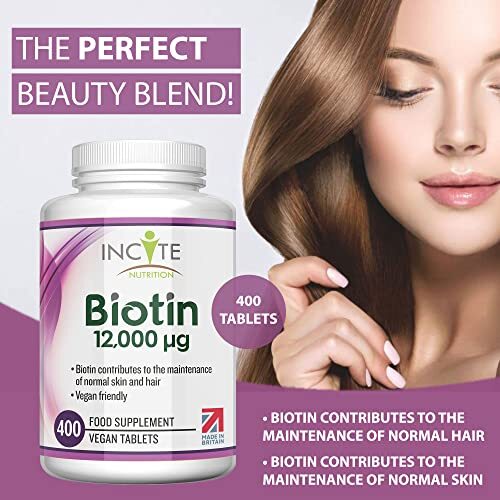 Biotin Hair Growth Supplement 12,000mcg - 400 Tiny 6mm Tablets (Full ...