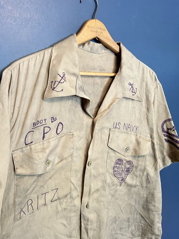 Vintage 70’s US Navy Hand Painted CPO Button Up Polo Size Medium | eBay