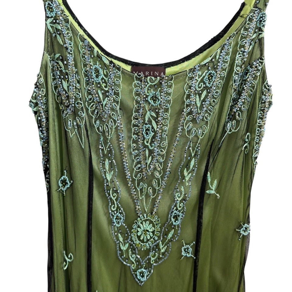 Vintage Fairy Beaded Shift Dress Green 10 Petite Whimsygoth Prom Formal ...