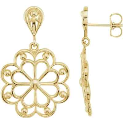 29x18.8 mm Floral Earrings In 14K Yellow Gold | eBay