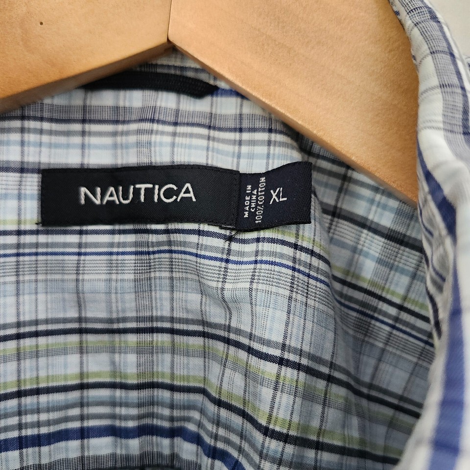 Nautica Button Up Men's SS Shirt Blue Plaid NICE! - XL | eBay