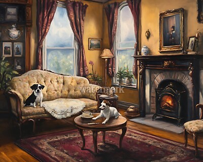 Victorian parlor with a Jack Russell Terrier oil Painting 8x10 Print | eBay