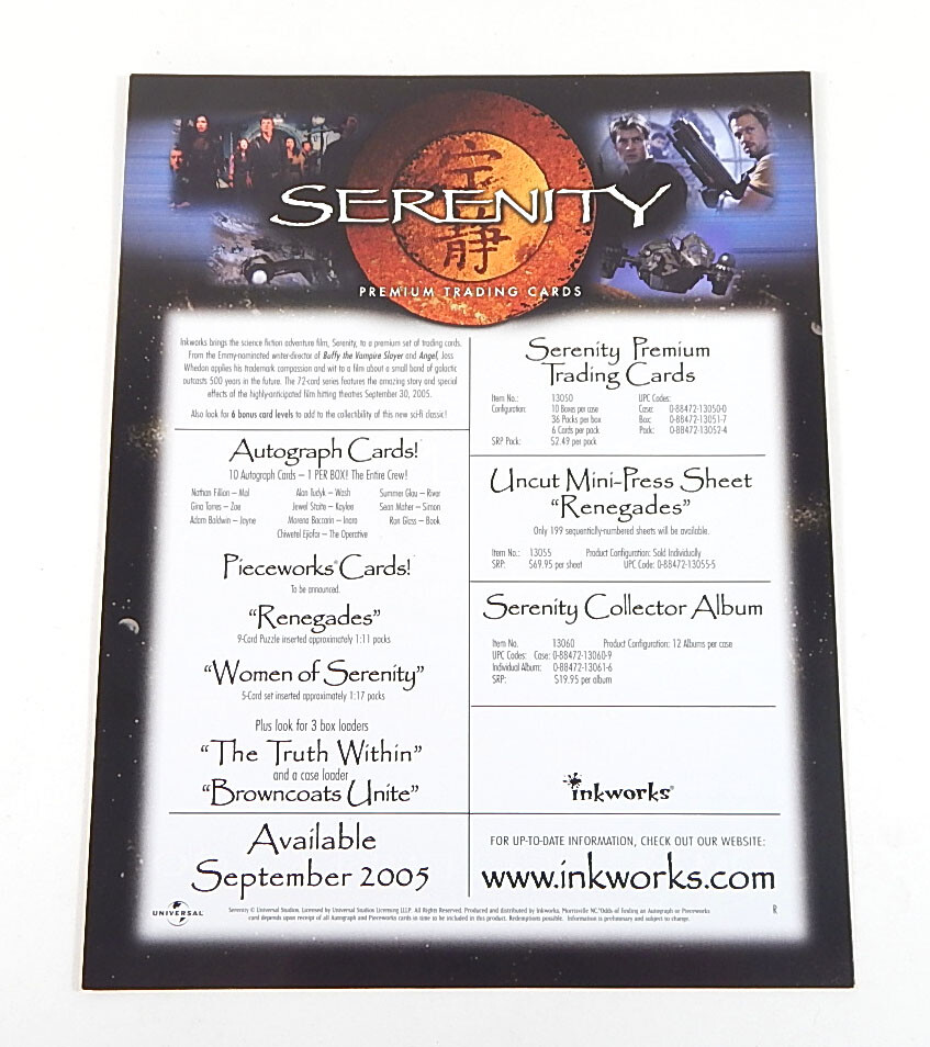 Lot of (5) 2005 Inkworks Firefly Serenity Trading Card Promo Sell ...