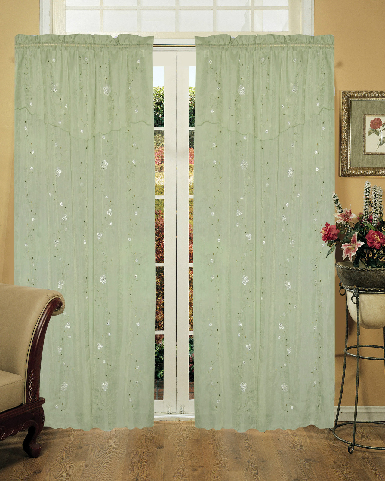 Embroidered Daisy Window Curtain Panel 2PCS Crushed Sheer by Creative ...