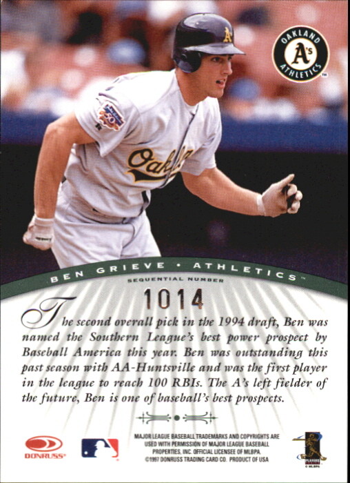 1997 Donruss Signature Autographs Millennium #53 Ben Grieve Auto /1000 ...