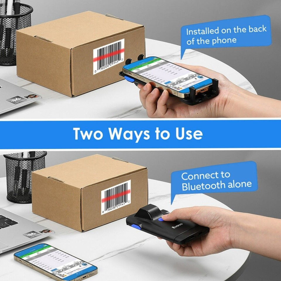 Eyoyo 2D Bluetooth Barcode Scanner Phone Back Clip On Scanner Barcode ...