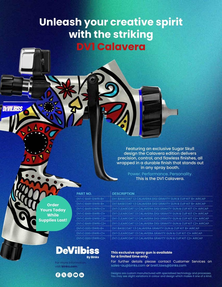 DEVILBISS Limited Edition Calavera DV1 Clearcoat 1.3mm Gravity Gun ...