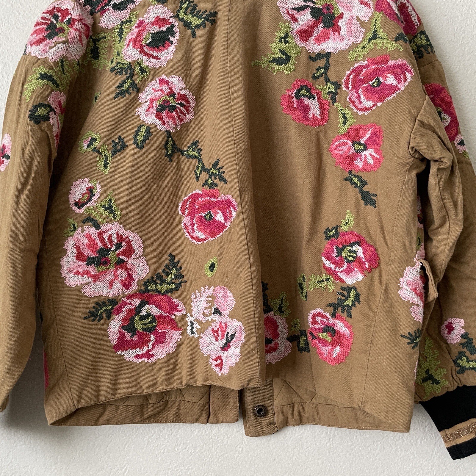 Anthropologie Embroidered Bomber Jacket Womens S Zip … - Gem