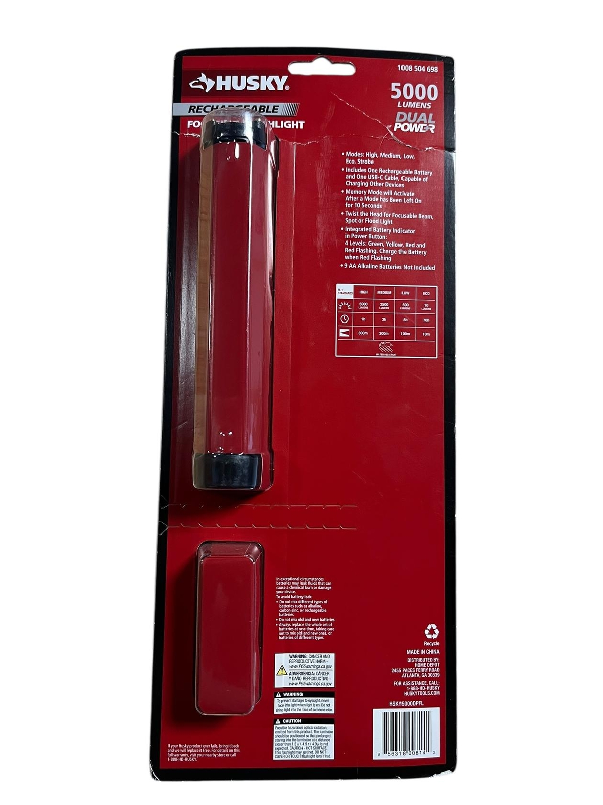 Husky 5000 Lumens Dual Power LED Rechargeable Focusing Flashlight with ...