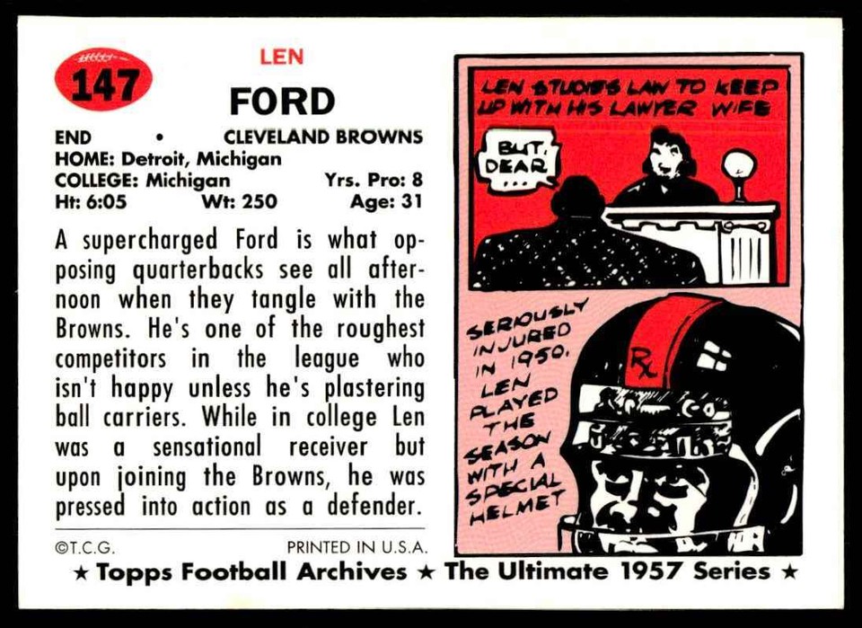 1994 ToppTopps Archives 1957 Series Len Ford Cleveland Browns #147 | eBay
