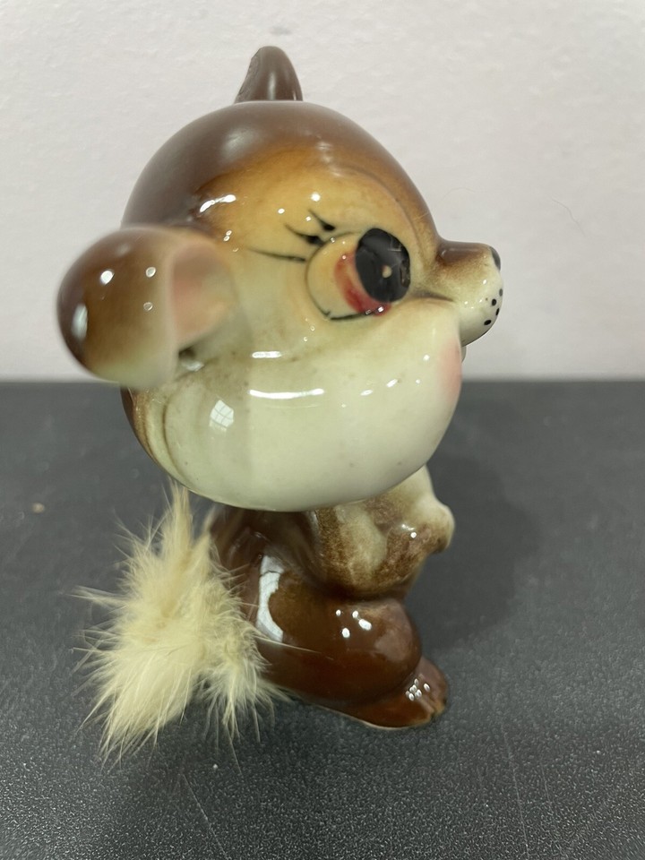 BUNNY RABBIT Figurine JAPAN Ceramic 3 1/4" Fur Tail VINTAGE Bone China ...