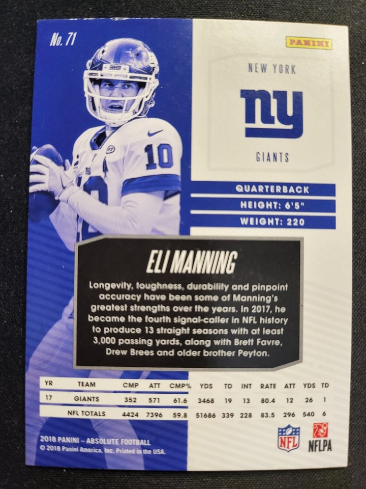 2018 Absolute Eli Manning card #71 | eBay