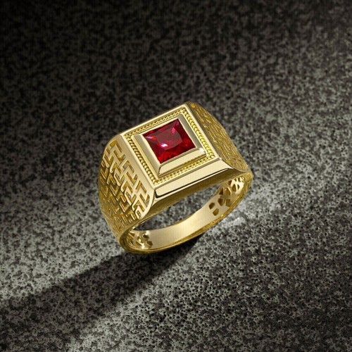 14k Yellow Gold 2Ct Princess Cut Natural Red Ruby Mens Pinky Ring | eBay