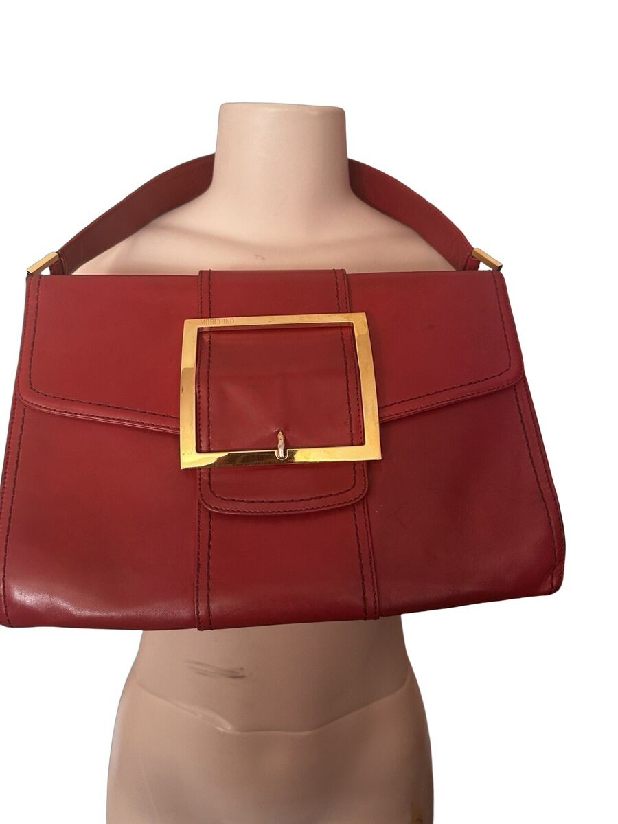 Authentic Red Medium Leather Moschino Square Gold Buckle Authentic Red Medium Leather Moschino Square Gold Buckle
