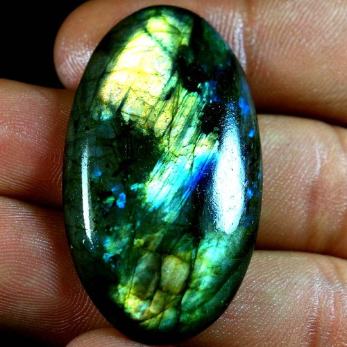 100% Natural Yellow Labradorite Oval Cabochon Gemstones 50.10Cts. 23x ...
