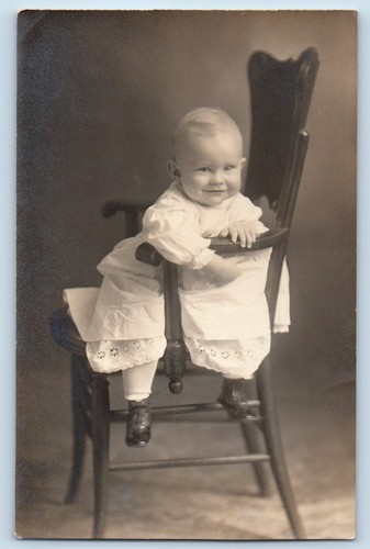 Cute Baby Postcard RPPC Photo Paul Murnaugh Sat On Chair Studio 1912 ...