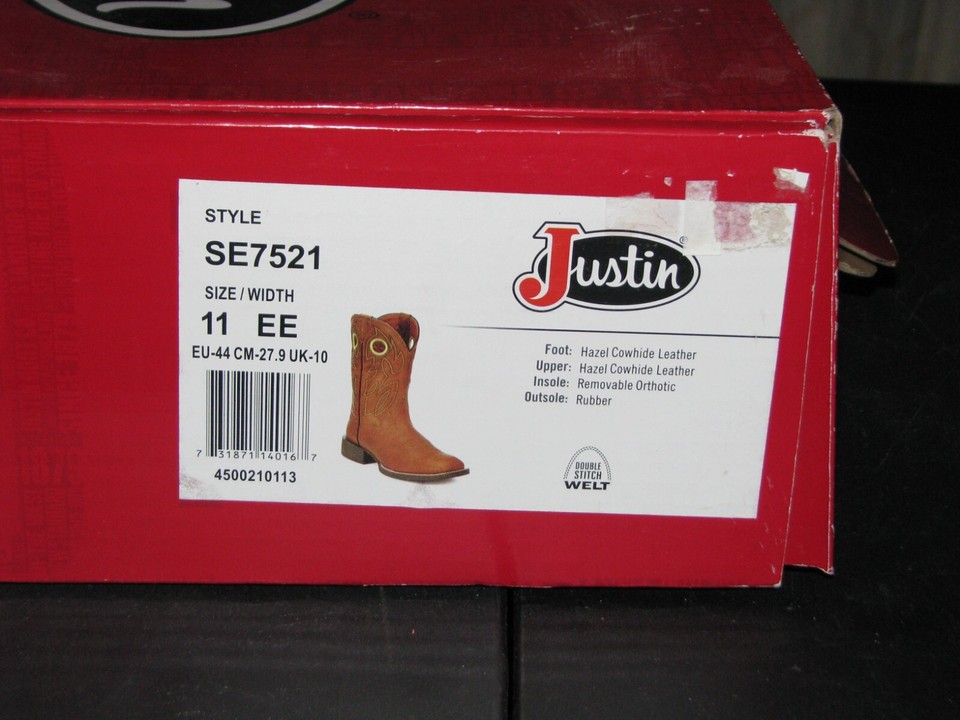 NEW Justin Men's Bowline Brown Wide Square Toe Boots SE7521 Size 11EE ...