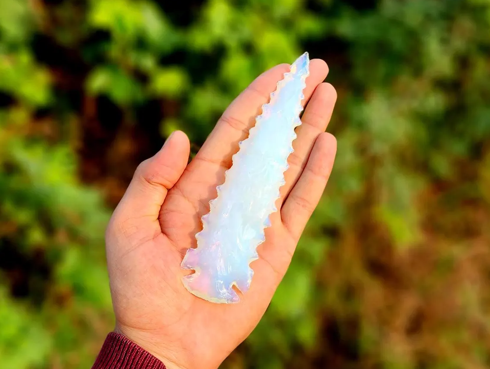Large Opalite Arrowhead – Hand-Carved Crescent Crystal for Healing ...