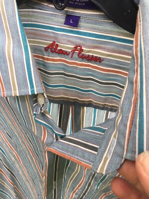 Alan Flusser Multi-color Striped Long Sleeve Button-down Shirt Men's Size Large | eBay