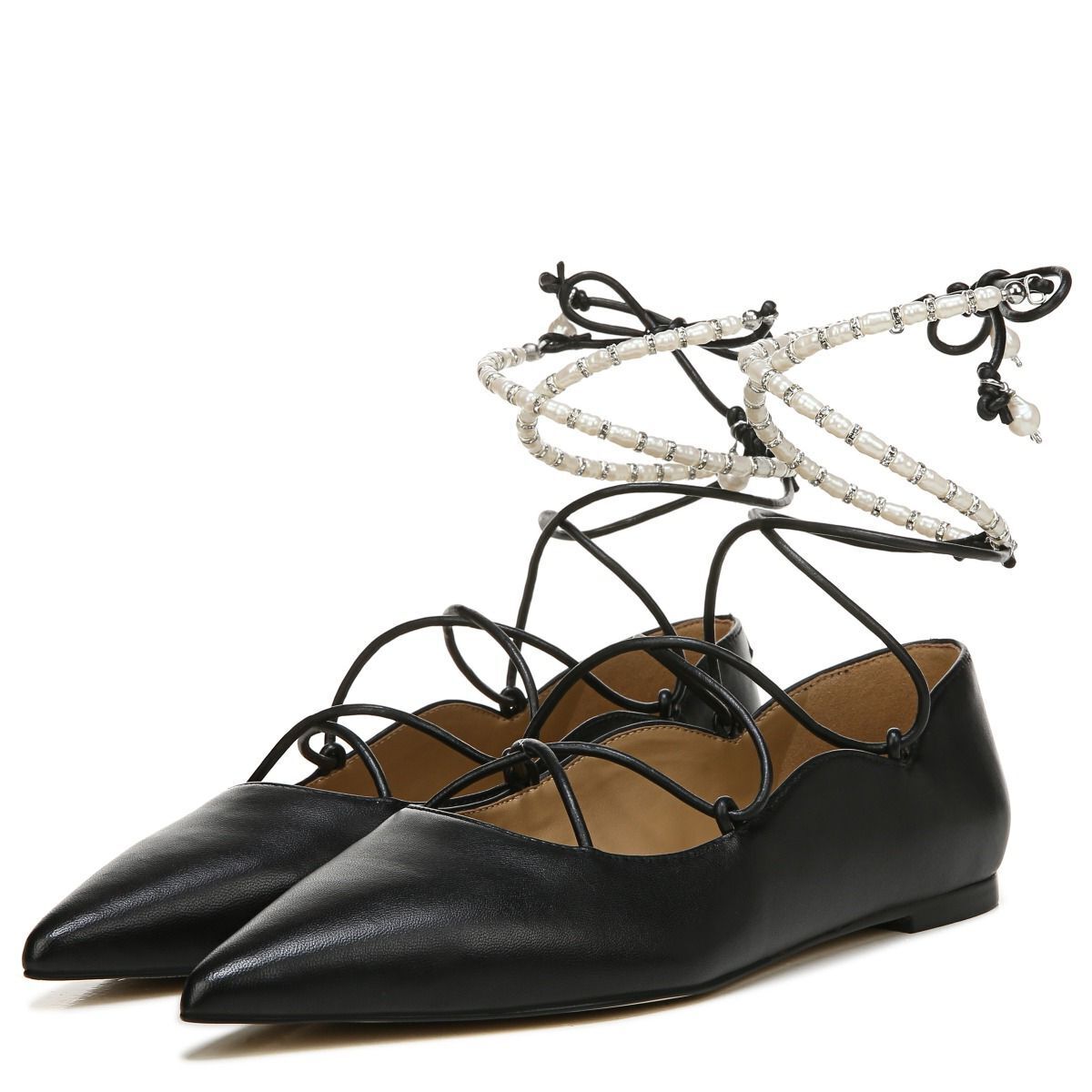 Sam Edelman Winslet Black Leather Lace-Up Pearl Beaded Pointed Toe ...