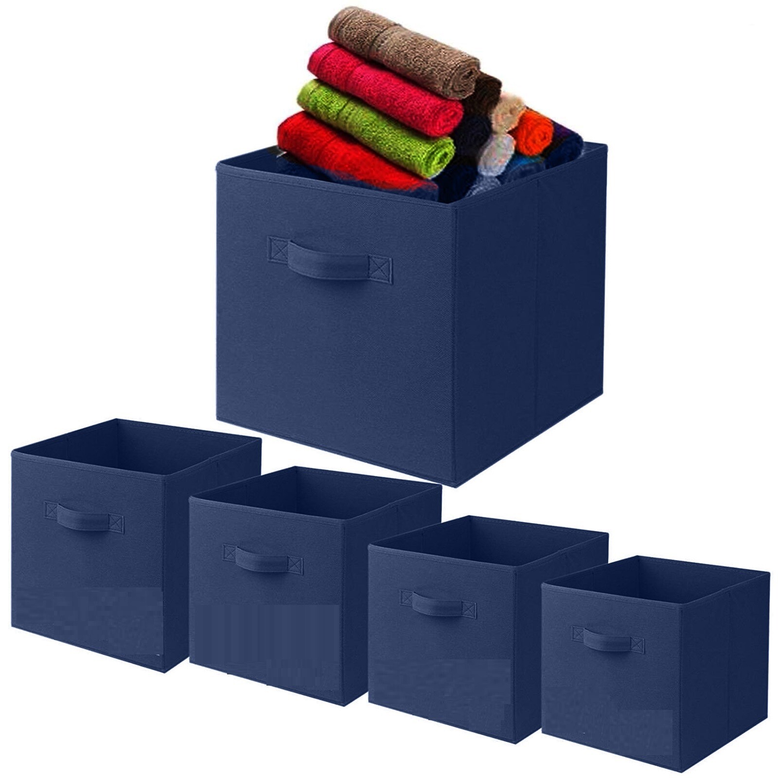 Square Canvas Foldable Storage Boxes Collapsible Folding Fabric Cubes ...