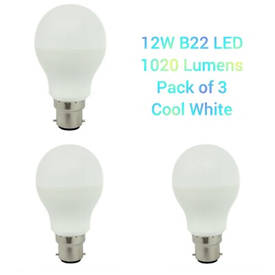 LED 12W BC B22 Light Bulbs Cool Day White A+ Lighting Energy Saving ...