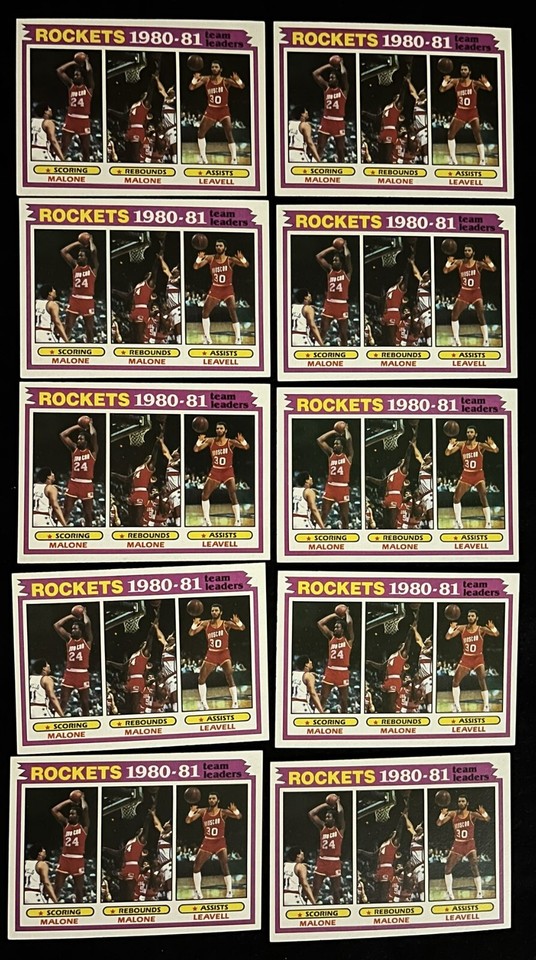 1981-82 Topps #52 HOUSTON ROCKETS Team Leaders 10 card lot MOSES MALONE ...