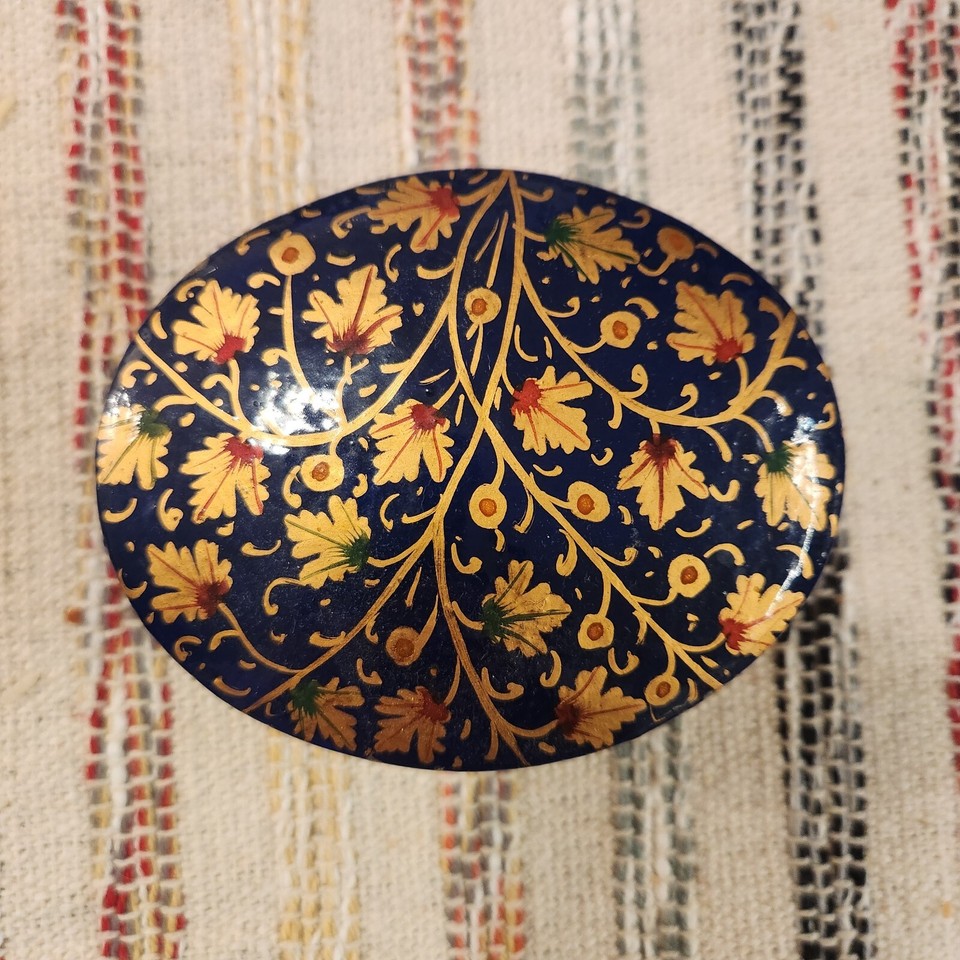 Vintage Kashmir Lacquer Floral Hand Painted Paper Mache Trinket Box | eBay