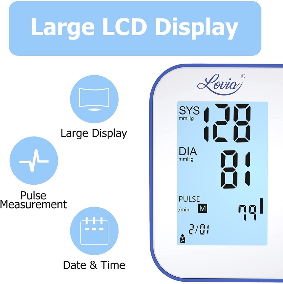 Blood Pressure Monitor Automatic Arm Digital BP Cuff Pulse Heart Rate ...