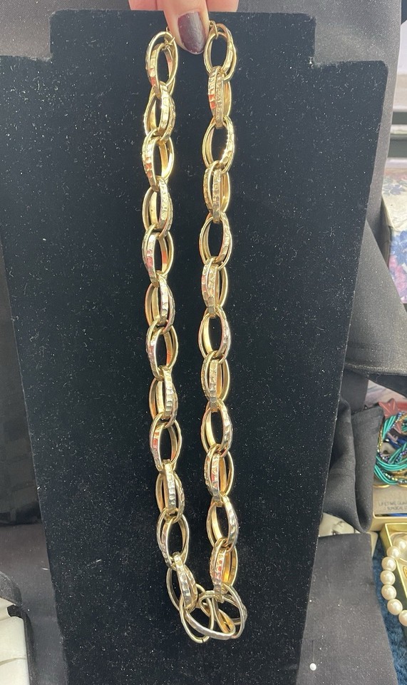 Silvery Gold Tone Fancy Large Multi Link Chain Necklace 24-25” Lobster ...