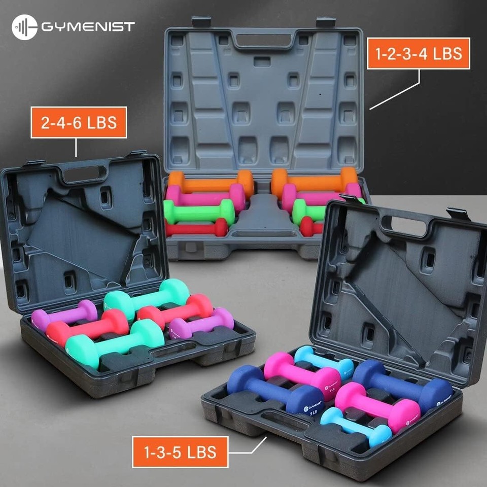Dumbbell Set w/Hard Plastic Case 3 Pairs Dumbbell+Hard Travel Carry ...