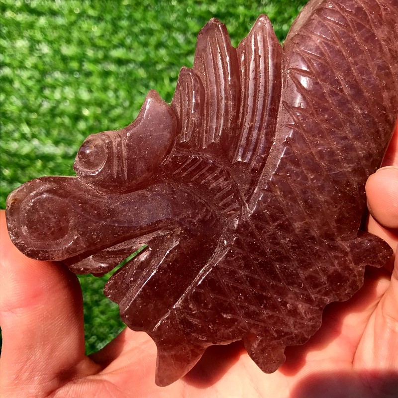 490G Rare Strawberry Crystal Hand Carved dragon Freeform Energy Healing ...
