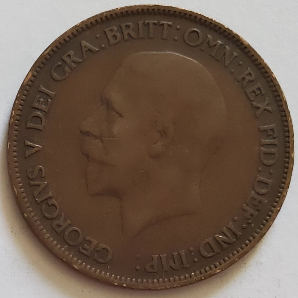 1928 Penny UK; Great Britain; King George V; Circulated; KM#838; FREE ...