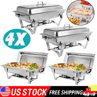 9 Qt.Stainless Steel Rectangular 4 Pakcs Buffet Trays Chafer Chafing ...