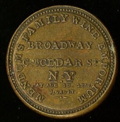 EP-85 , 5¢ Mendum's Family Wine Emporium , 1862 Encased Postage, Ch EF ...