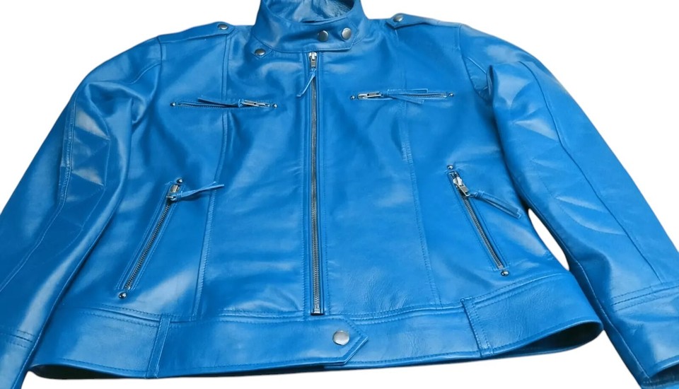 New Women's Blue Leather Jacket 100% Real Lambskin Causal Slim Fit Coat ...