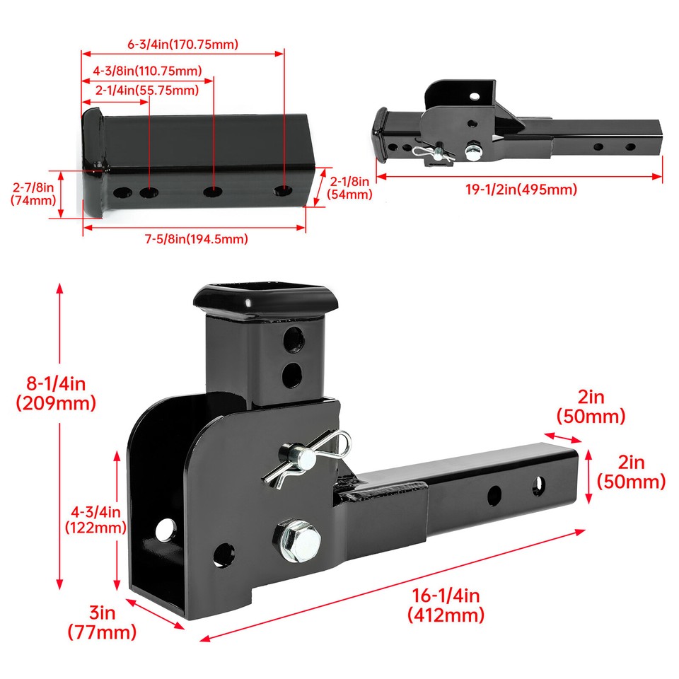 Folding 2" Trailer Hitch Mount Shank Tow Adapter Cargo Wheelchair ...