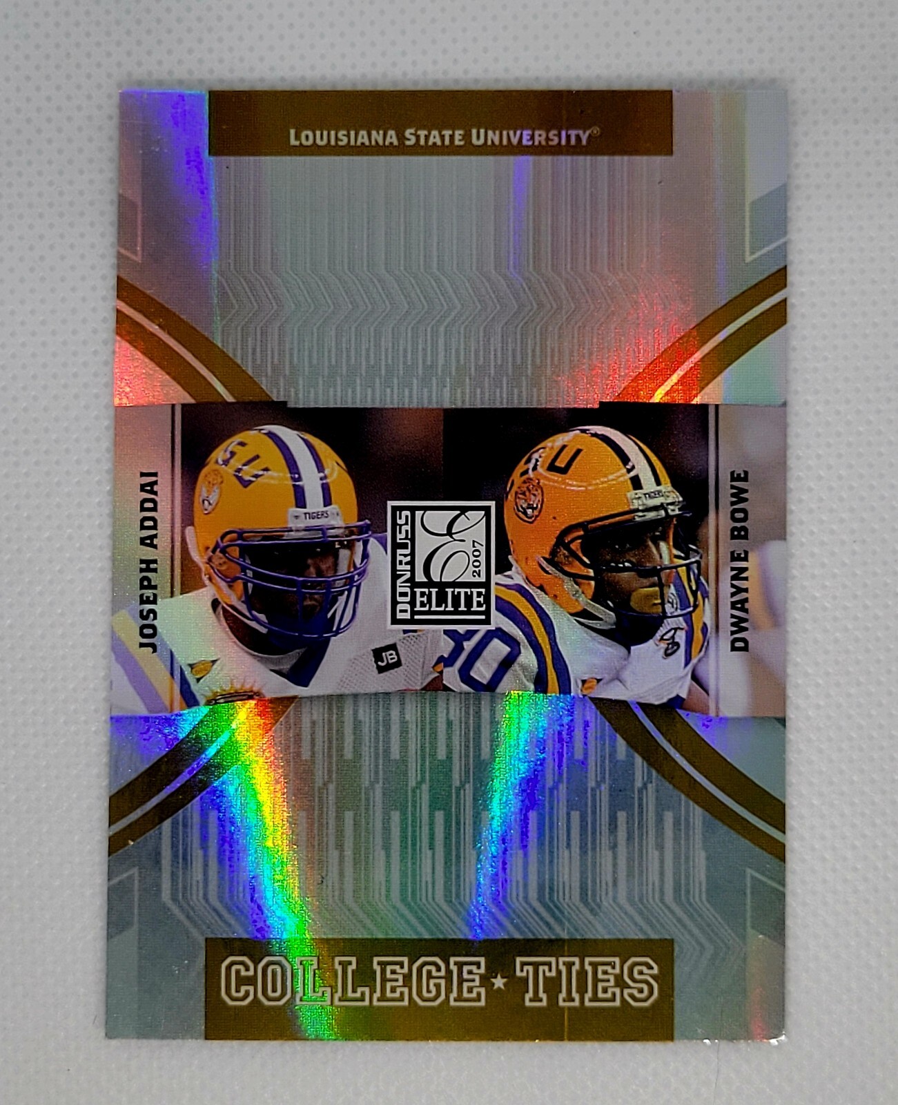 2007 ELITE FOOTBALL JOSEPH ADDAI, DWAYNE BOWE COLLEGE TIES, LSU TIGERS ...