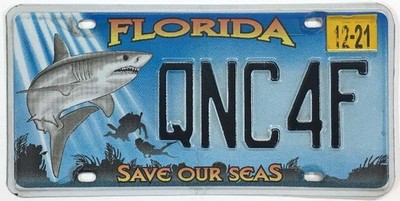 Florida 2021 Save Our Seas Shark Scuba Diver Wildlife Specialty License ...