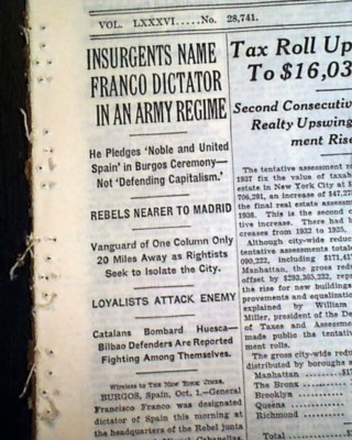 FRANCISCO FRANCO Becomes Caudillo Military Dictator of Spain 1936 Old ...