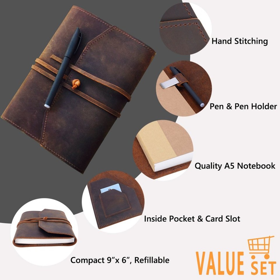 Refillable Leather Journal Writing Notebook - Lay Flat Notebook ...