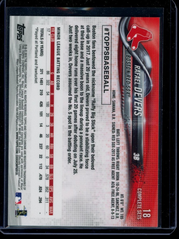 2018 Topps Factory Complete Set Rafael Devers Chrome Refractor #18 RC ...