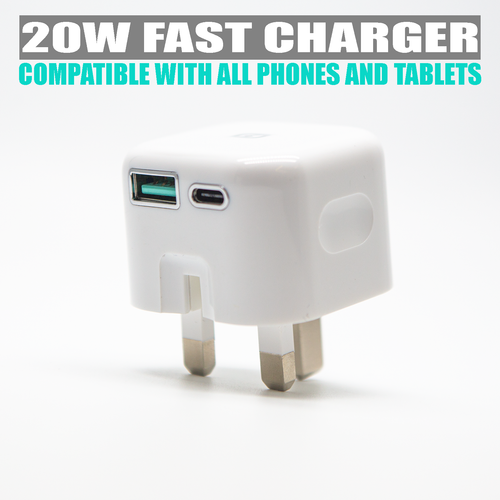 Fast Charging Dual Port Plug 20W - Type C & USB A Charger Adapter for ...
