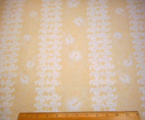 Tropical Fabric 1 1/8 Yard White Floral Creamy Beige Hawaiian Trendex ...