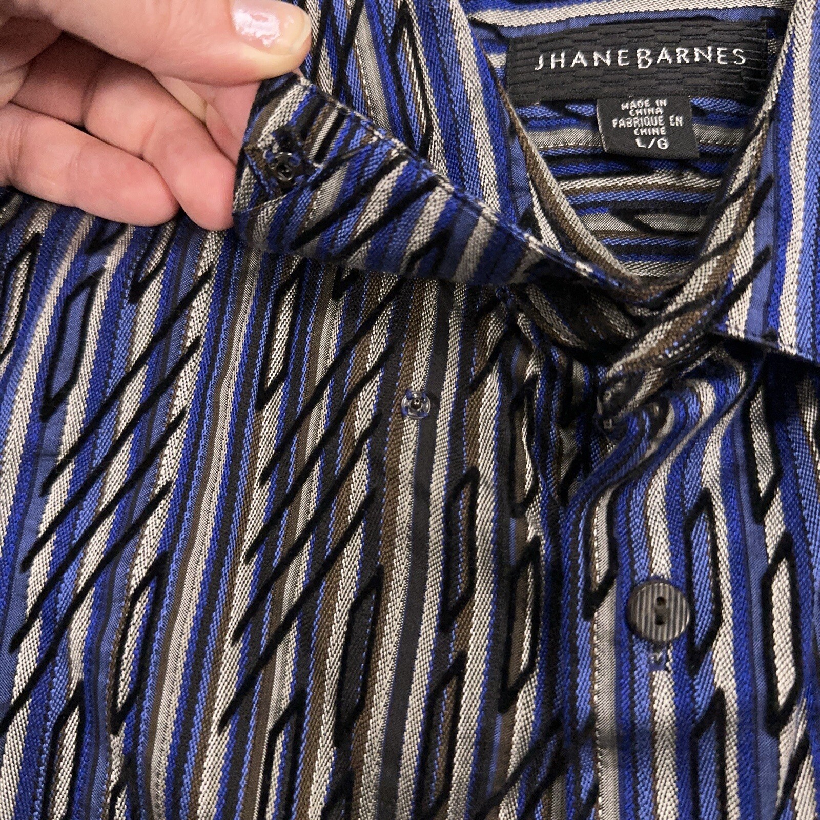 Jhane Barnes Shirt Mens Large Blue Striped Silk Textured Long Sleeve 3d