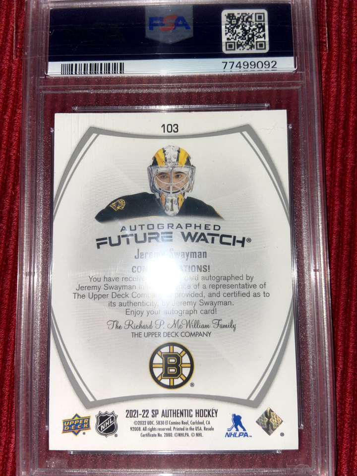 2021-22 SP Authentic Future Watch Auto Jeremy Swayman RC PSA 10 GEM ...