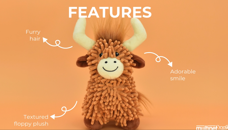 Multipet Floppy Highland Cow Dog Toy Plush With Squeaker Puppy Cuddle ...
